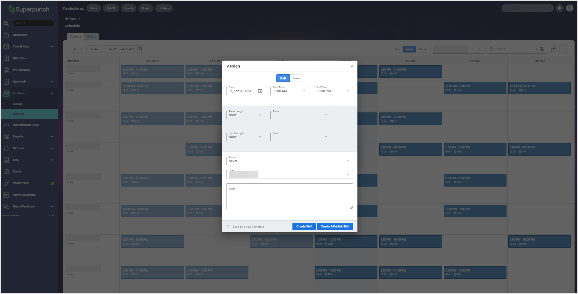 Create A Shift Schedule In Superpunch IntouchCX Help Center